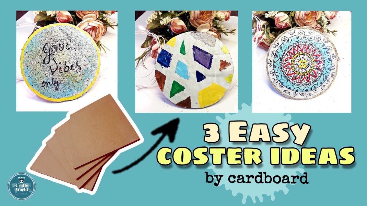 3 Easy cardboard coster ideas || DIY easy costers || crazy crafts world ...