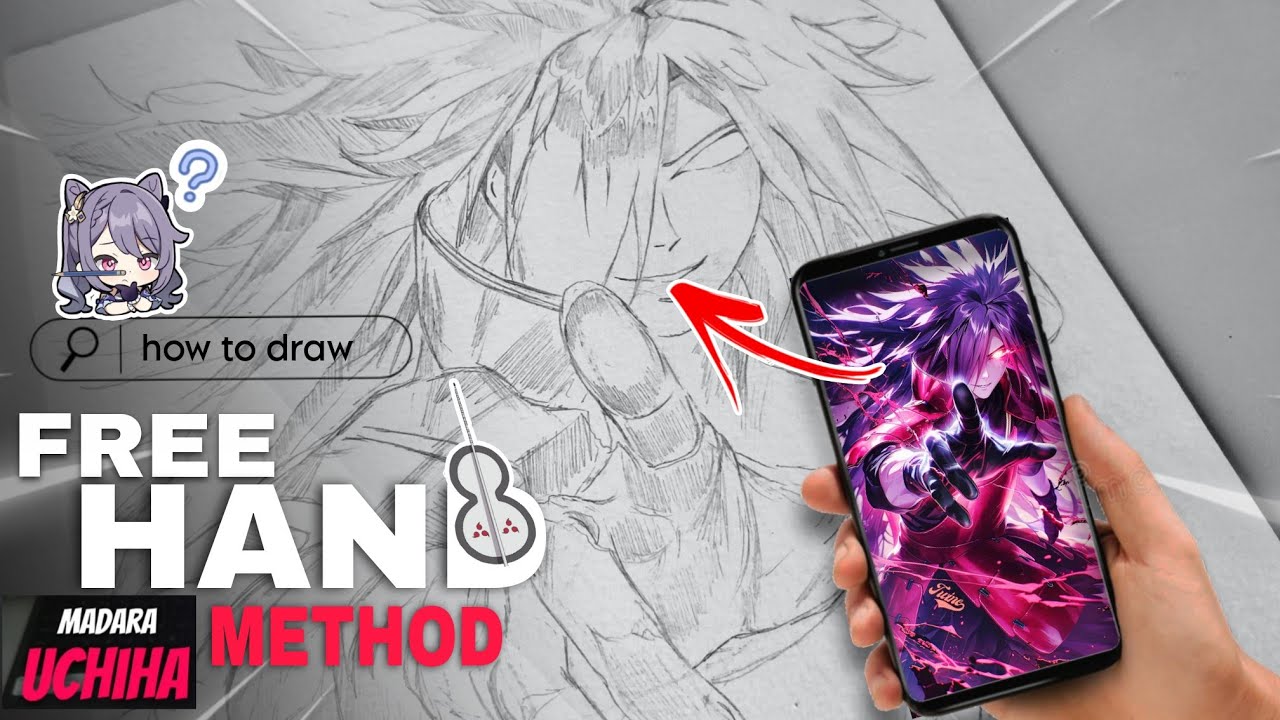MADARA UCHIHA Drawing 🤯 | Free Hand Drawing Method 🔥 (No Grid, No Trace ...