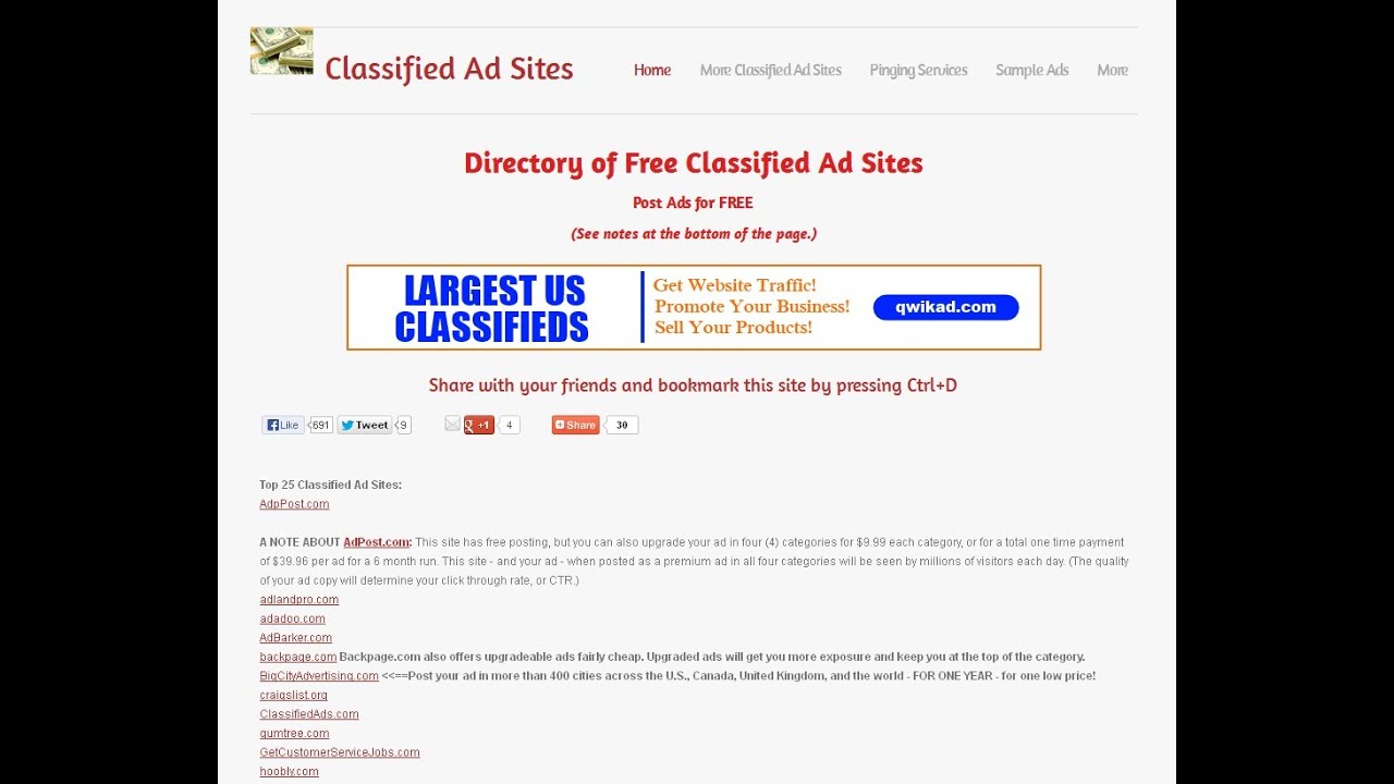 Classified Ad Sites Directory Tutorial - YouTube