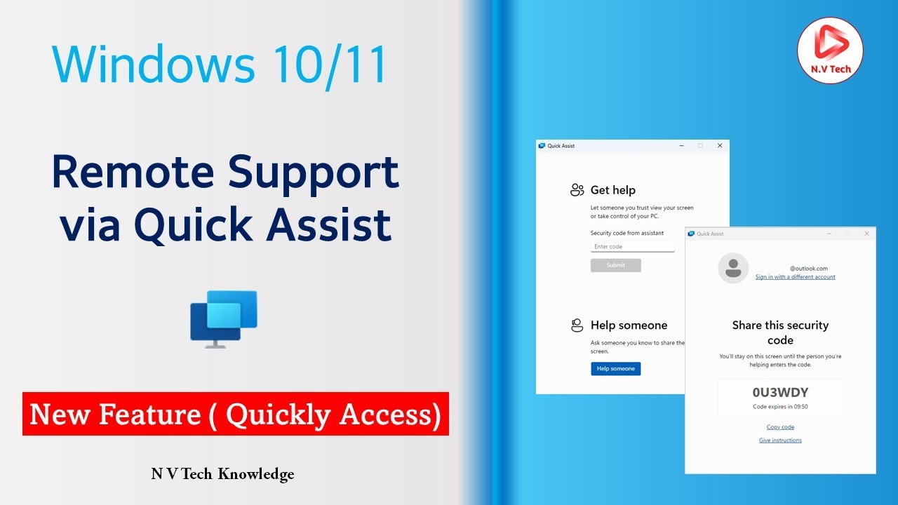 Quick Assist Remote Support I Windows 10 /11I NV Tech Knowledge - YouTube