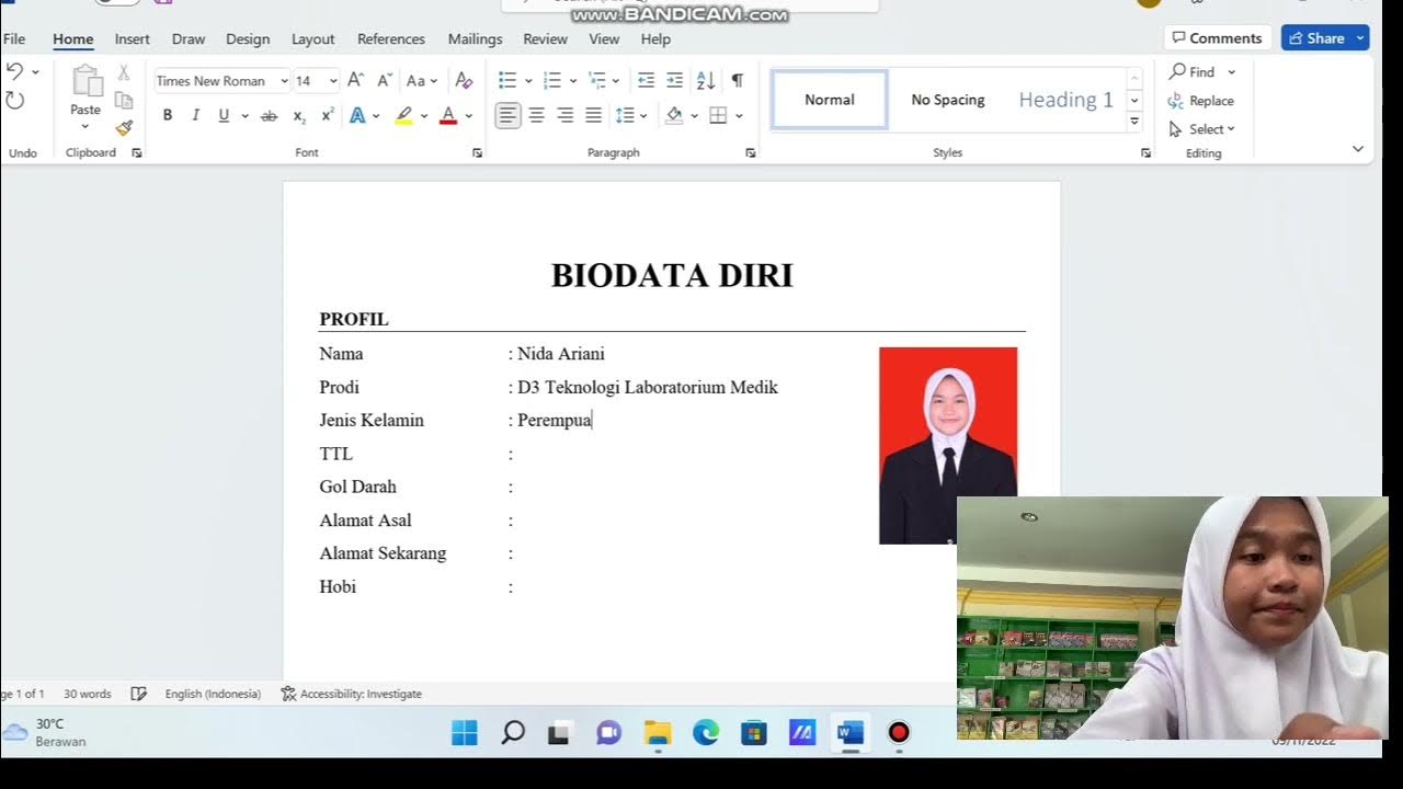 Cara membuat biodata diri di microsoft word - YouTube