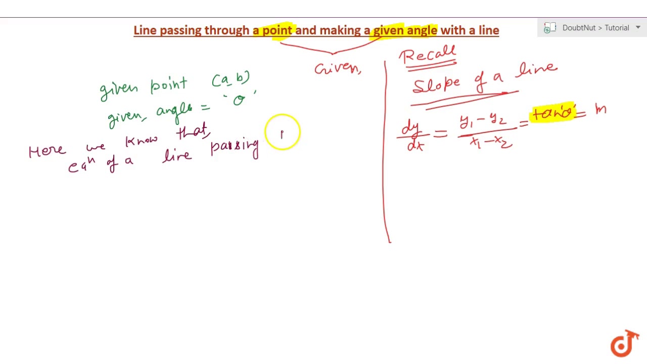 Line passing through a point and making a given angle with a line ...