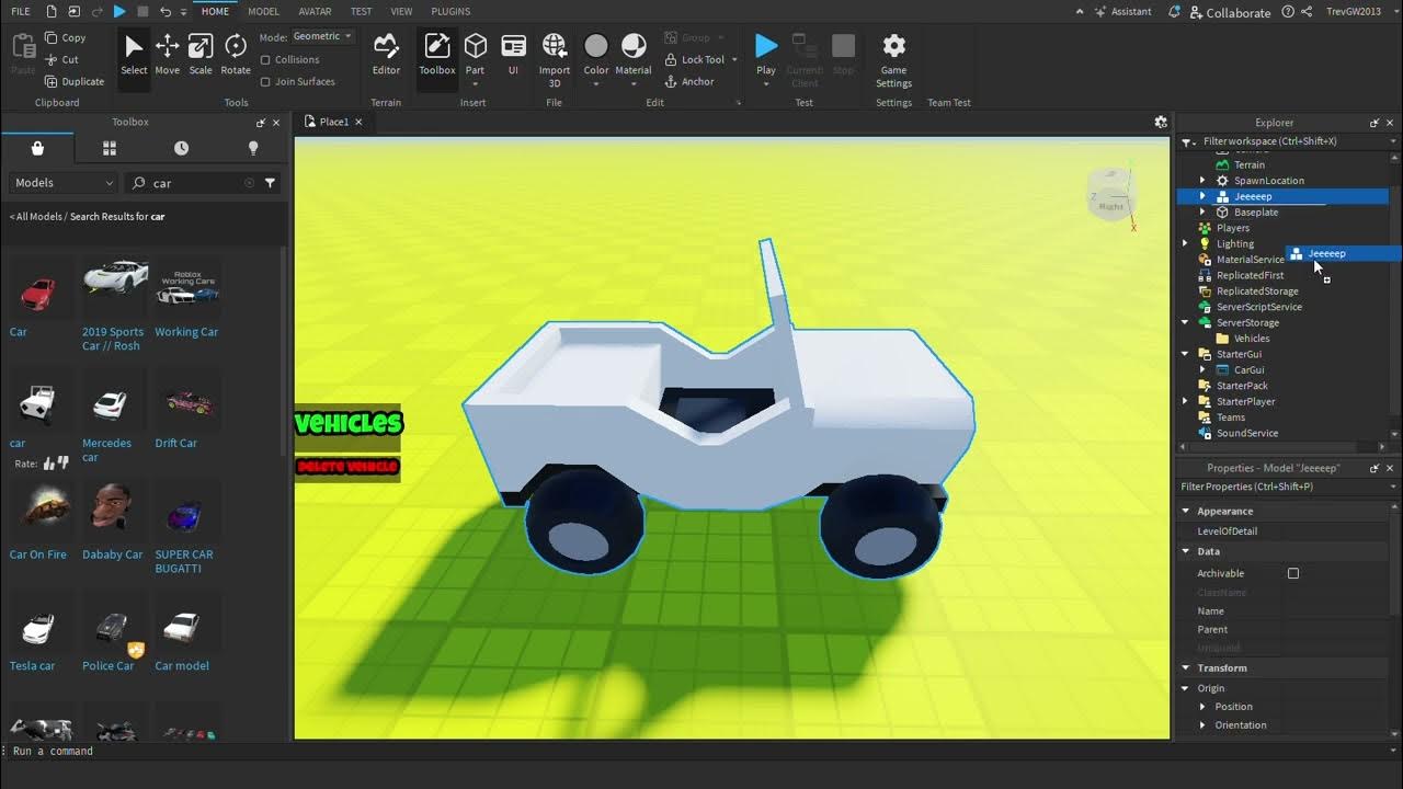 Roblox Studio Car Spawn GUI tutorial - YouTube