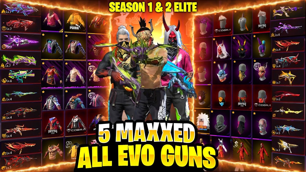 SEASON 1 & 2 OLD ELITE PASS COLLECTION ID SELL🥵 ||ALL EVO GUNS &5 EVO ...