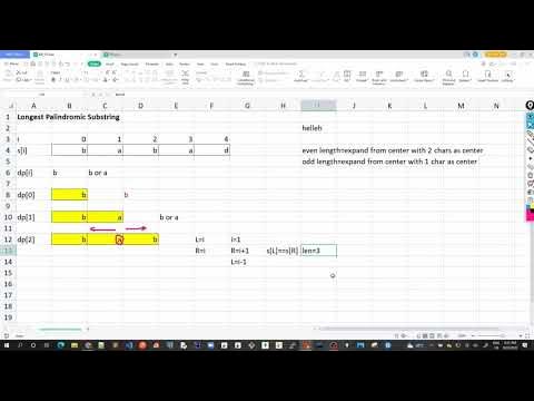 52 - Longest Palindromic Substring - Dynamic Programming approach 1 - YouTube