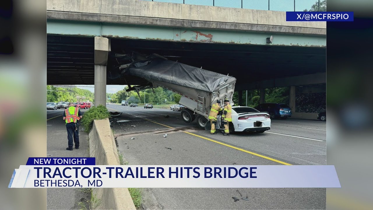 One injured after tractor-trailer hits bridge, car on I-495 in ...