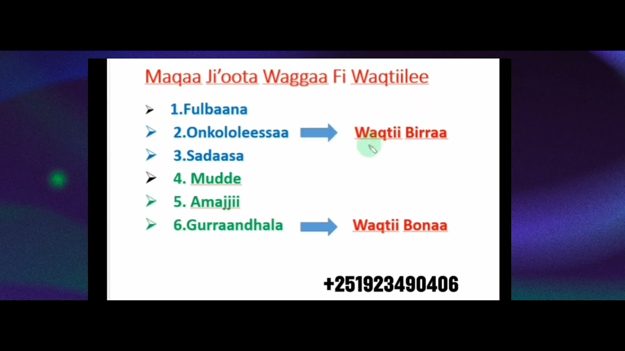 Afaan Oromoo Maqaa Guyyoota Torbanii Fi Ji’oota Waggaa - YouTube