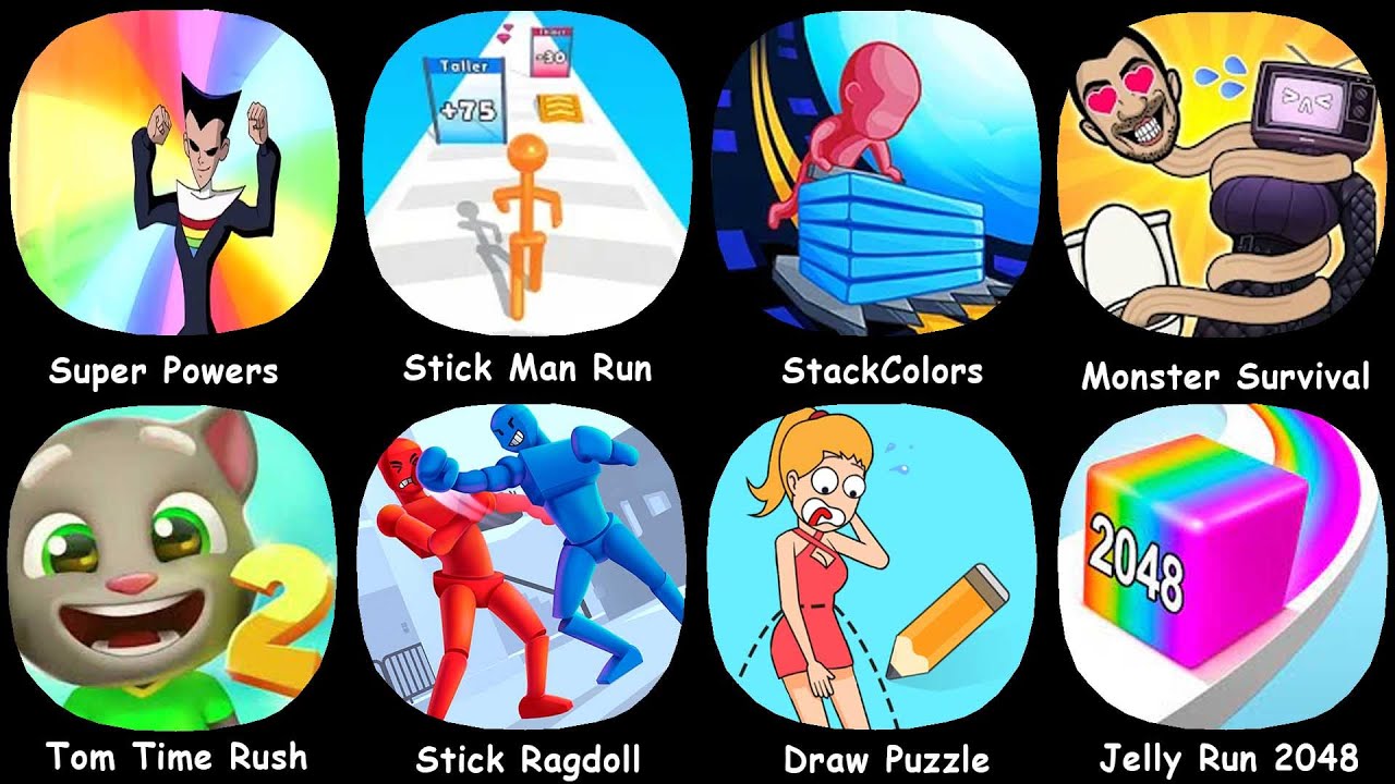 Super Powers, Stick Man Run, StackColors, Monster Survival, Tom Time ...