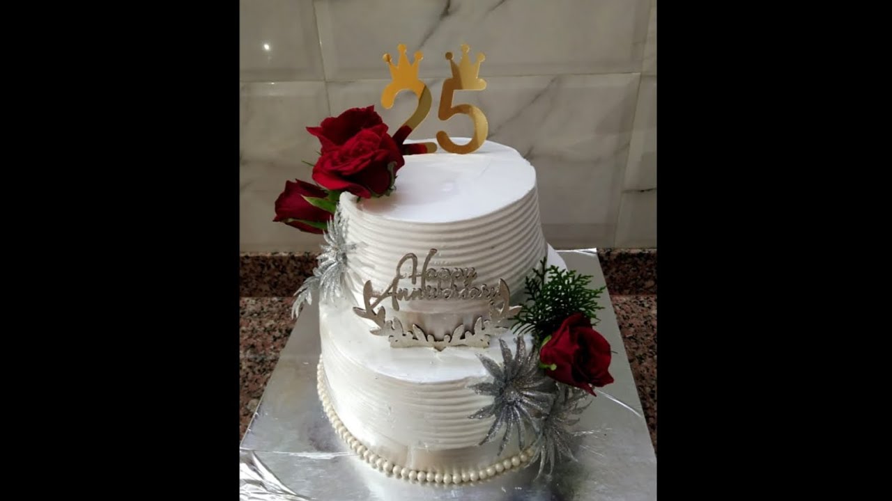 2 tier silver jubilee cake 😍🎉 Pineapple cake with nuts - YouTube