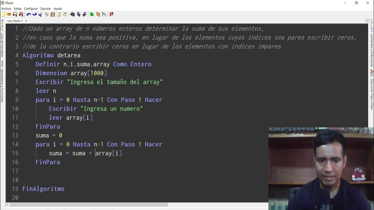 Dado un array de n números enteros determinar la suma de sus elementos en caso que la suma sea ...