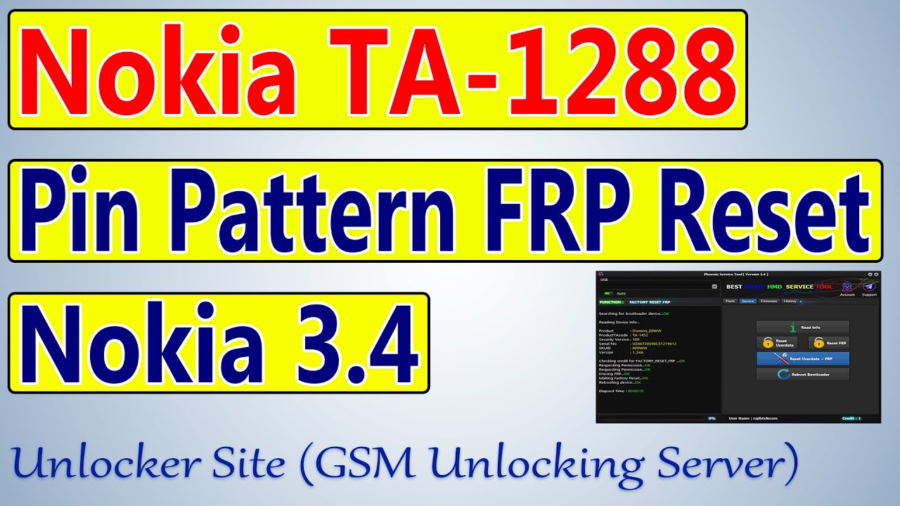 Nokia 3.4 TA-1288 Pin Pattern FRP Lock Remove | Hard Reset One Click ...