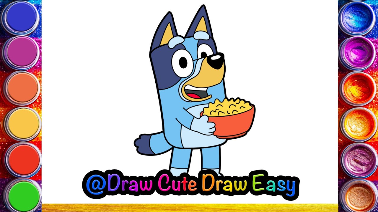 Bluey Holding Mac and Cheese 🧀💙 | Easy Drawing for Kids | Cute Food Art ...