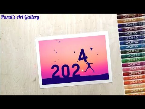 New Year Drawing 2024 With Oil Pastels/Easy Drawing For Beginners/Happy ...
