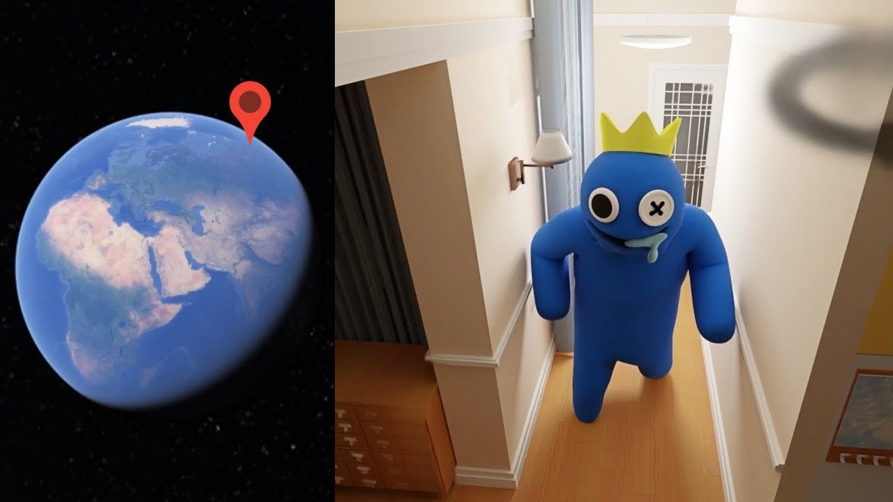 Rainbow Friends enters your House in real life on Google Earth! - YouTube
