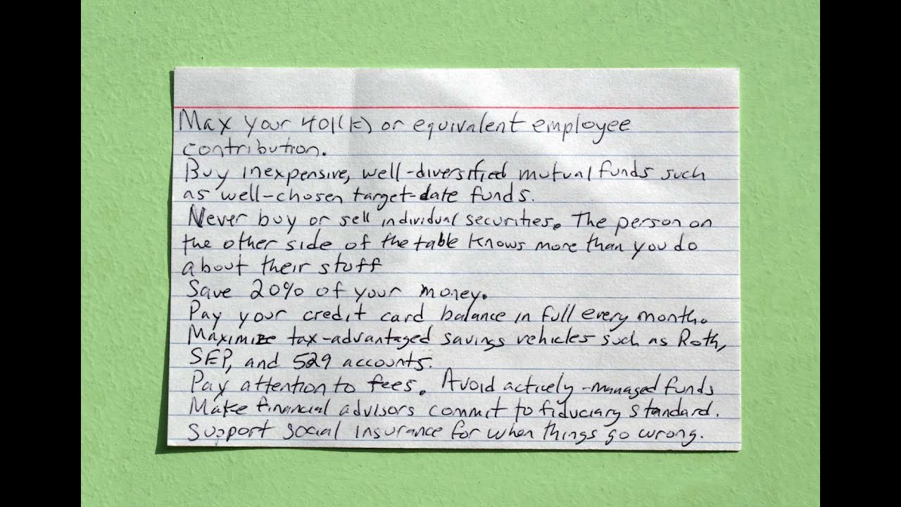 This index card has all the financial advice you need. Allegedly. - YouTube