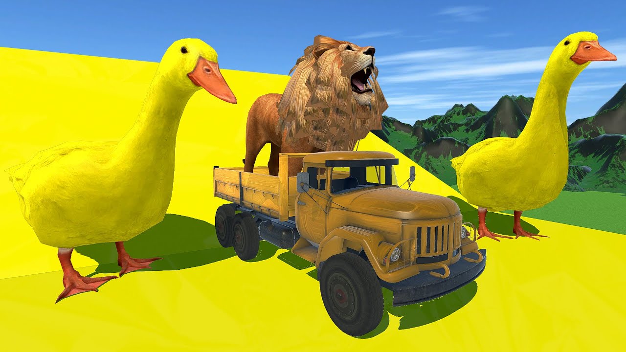 5 Giant Duck Cartoon Paint Animals Lion Gorilla Zainy Toons - YouTube
