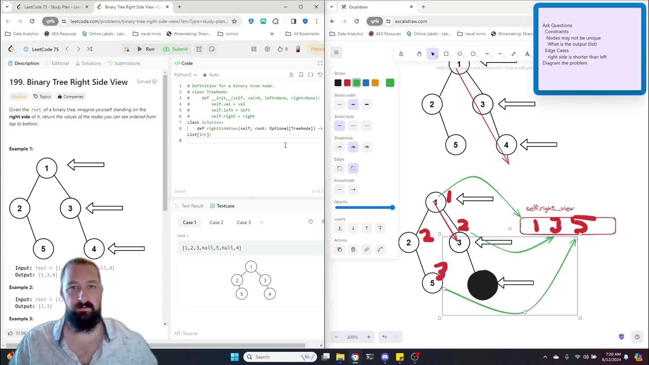 Leetcode 75 199 Binary Tree Right Side View Youtube