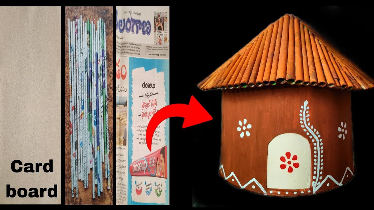 Thatched house craft | creat by using Card board and newspapers ...