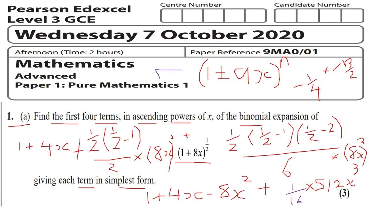 A LEVEL MATHS OCT 2020 PAPER 1 Pearson Edexcel FULL A LEVEL Q1 Binomial ...