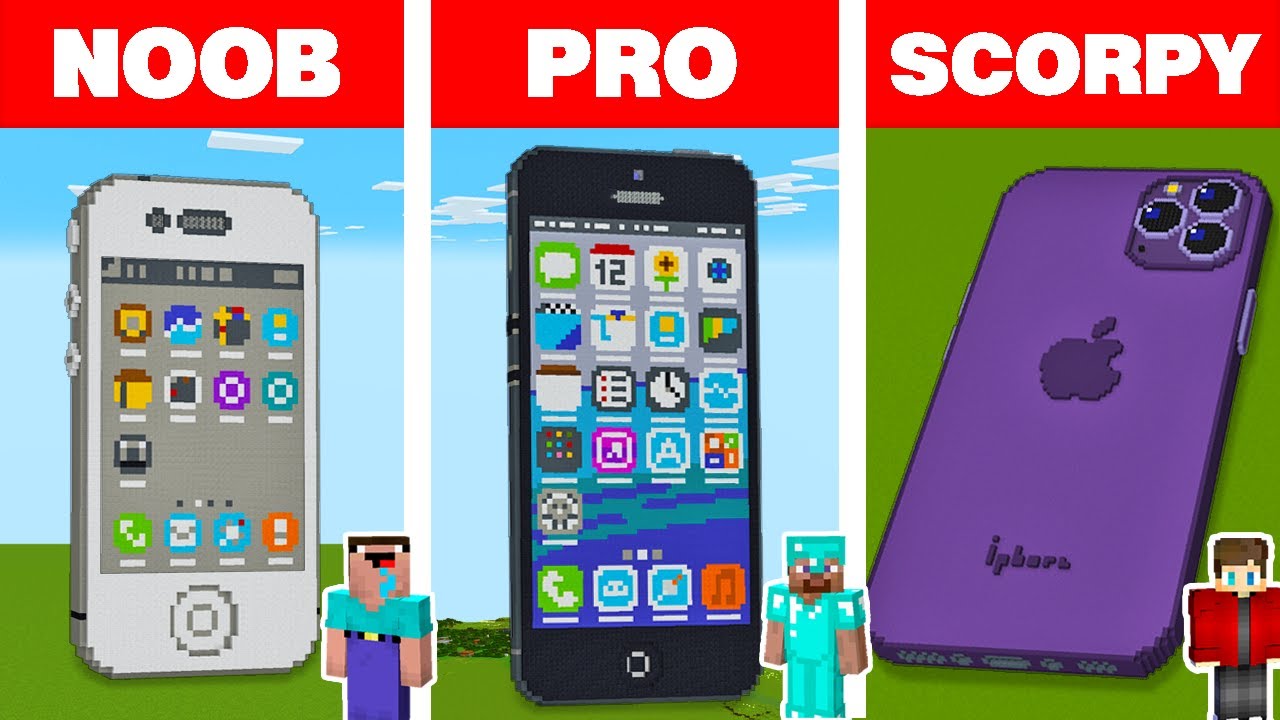Minecraft NOOB vs PRO vs SCORPY: IPHONE HOUSE BUILD CHALLENGE in ...