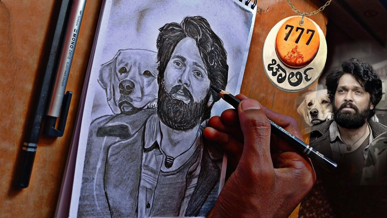 777 Charlie movie Rakshit Shetty drawing tutorial for beginners |777 ...