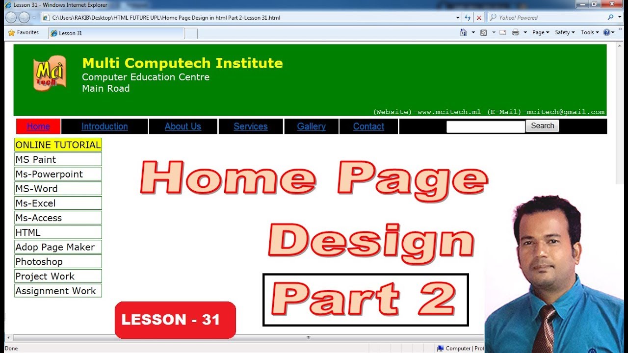 Home Page Design in html Part 2 - Lesson 31 - YouTube