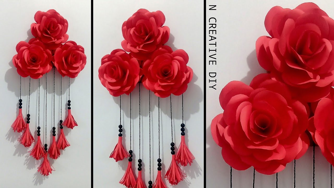 Rose wall hanging craft | Paper flower wall decor | Diy room decor ...