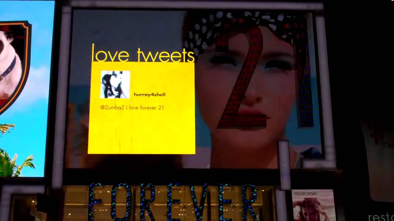 Forever 21 Love Tweets live Twitter billboard - YouTube