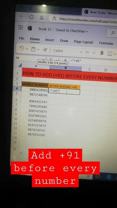how to add +91 or any number before every number #viralshorts #shorts #excel - YouTube