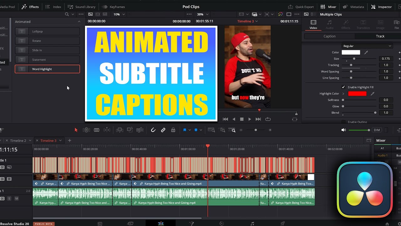Animated Subtitles & Captions [ DaVinci Resolve 20 ] Tutorial - YouTube