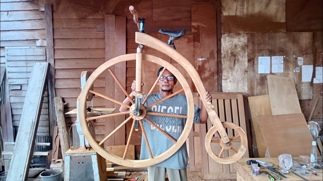 PART 6!! PEMBUATAN SEPEDA PENNY FARTHING RANGKA KAYU - YouTube