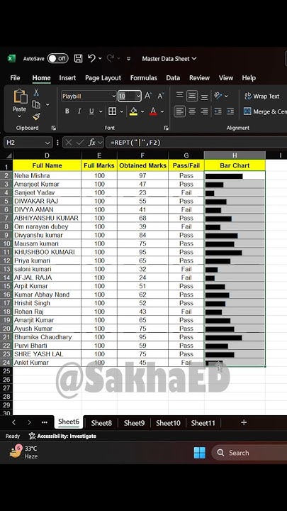 How to Create a Bar Chart in Excel Using Formula & Font REPT + Playbill Trick SakhaED - YouTube