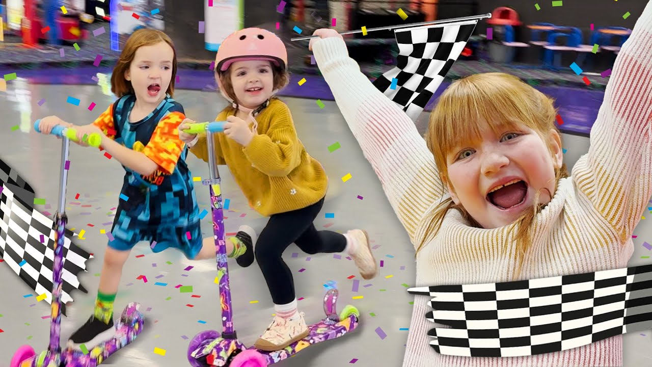 RACiNG SCOOTERS and RiDiNG ROLLERBLADES!! Adley Niko & Navey play Laser ...