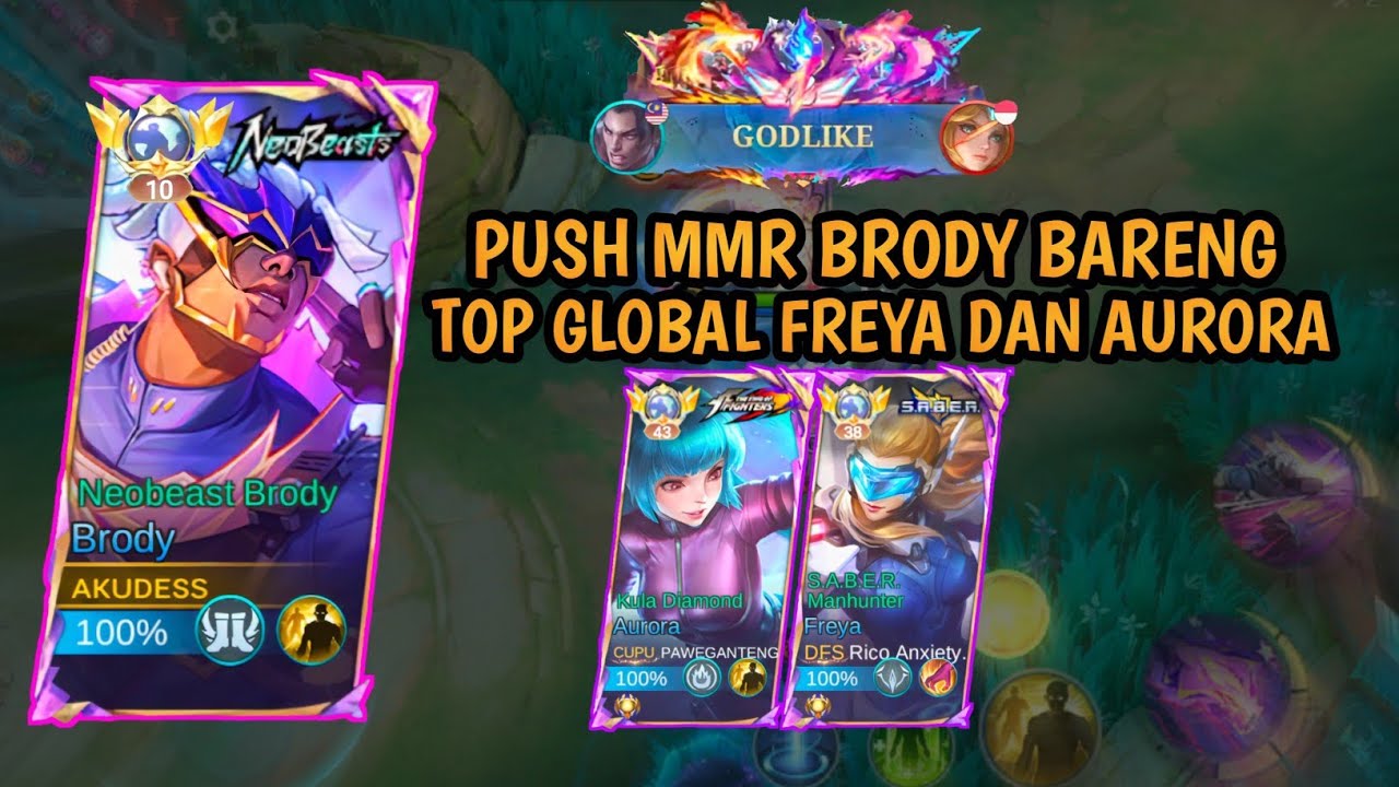 PUSH MMR BRODY BARENG TOP GLOBAL FREYA DAN AURORA!! -MLBB - YouTube