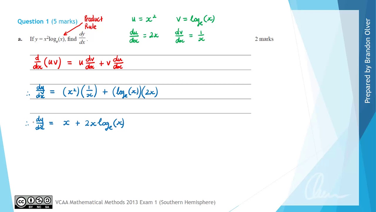 VCAA Mathematical Methods 2013 Exam 1 - Question 1 - YouTube
