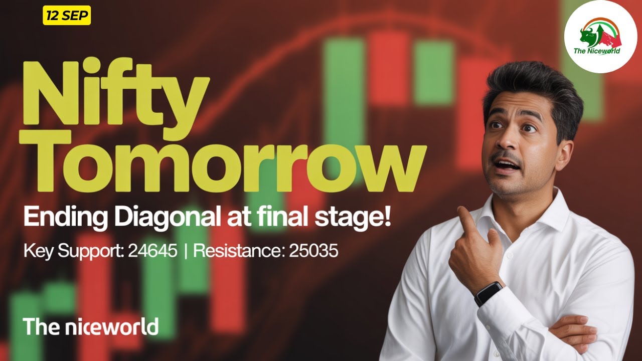 Nifty Prediction for Tomorrow 📊 Elliott Wave Ending Diagonal + Key ...