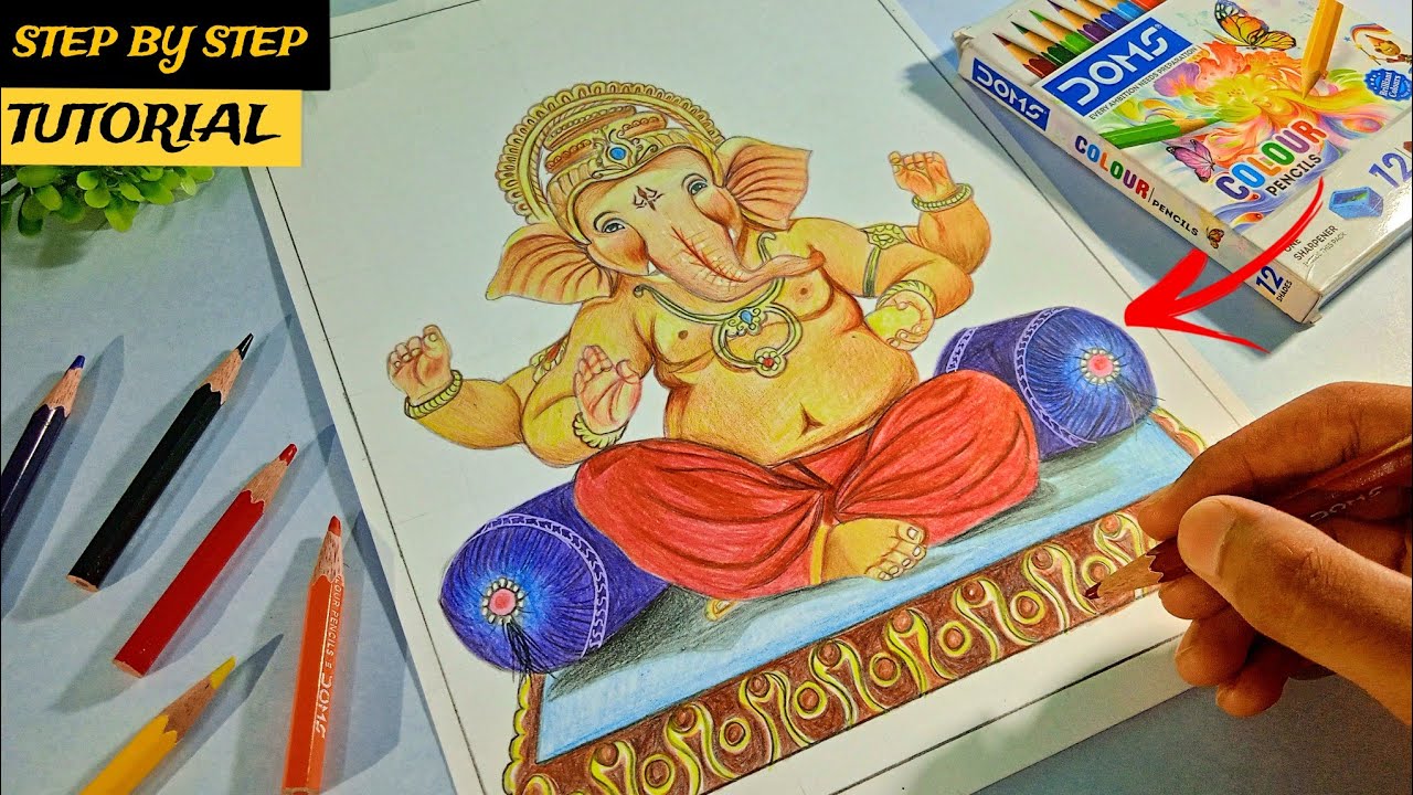 Drawing Of Ganesh Ji 🙏 With Doms 12 Shades Colour Pencil | Part -2 ...