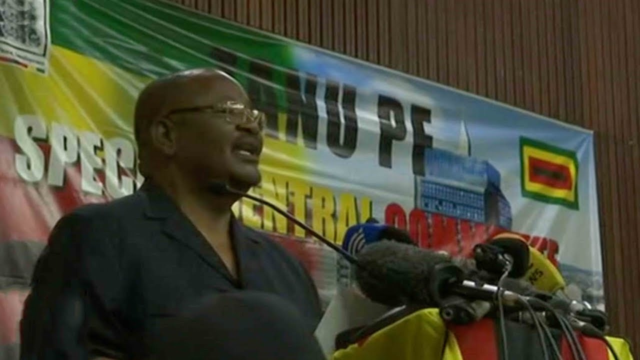 ZANU-PF members celebrate as ruling party dismisses leader - YouTube