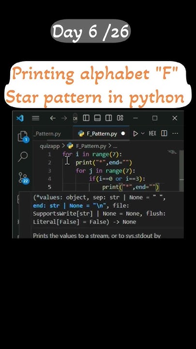 Day 6 /26 #printing #alphabet #starpatterns #python #programming #coding #pythontutorial #coding ...