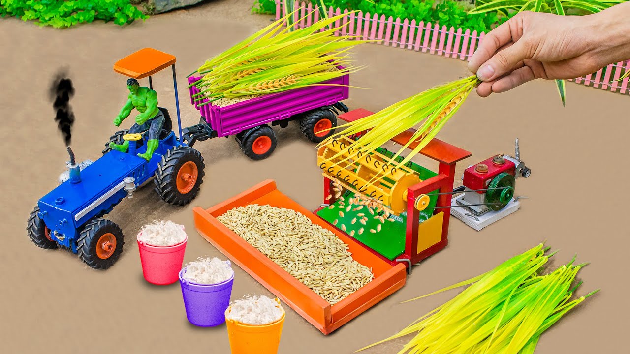 Diy tractor making mini threshing machine science project | Diy harvest ...