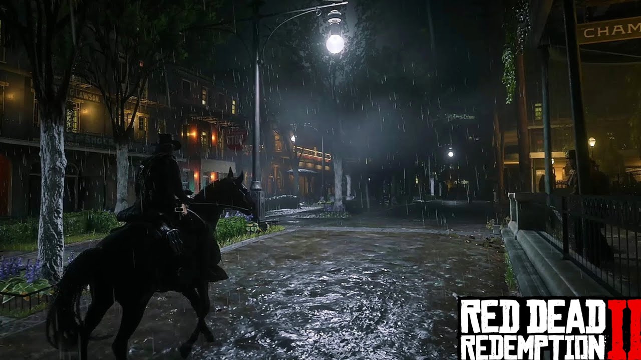Red Dead Redemption 2 | Riding Horse in Rain At Night in Saint Denis ...