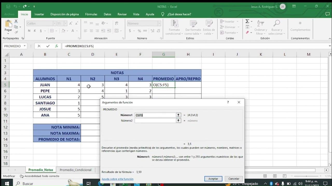 Excel Función Promedio, Min, Max. - YouTube