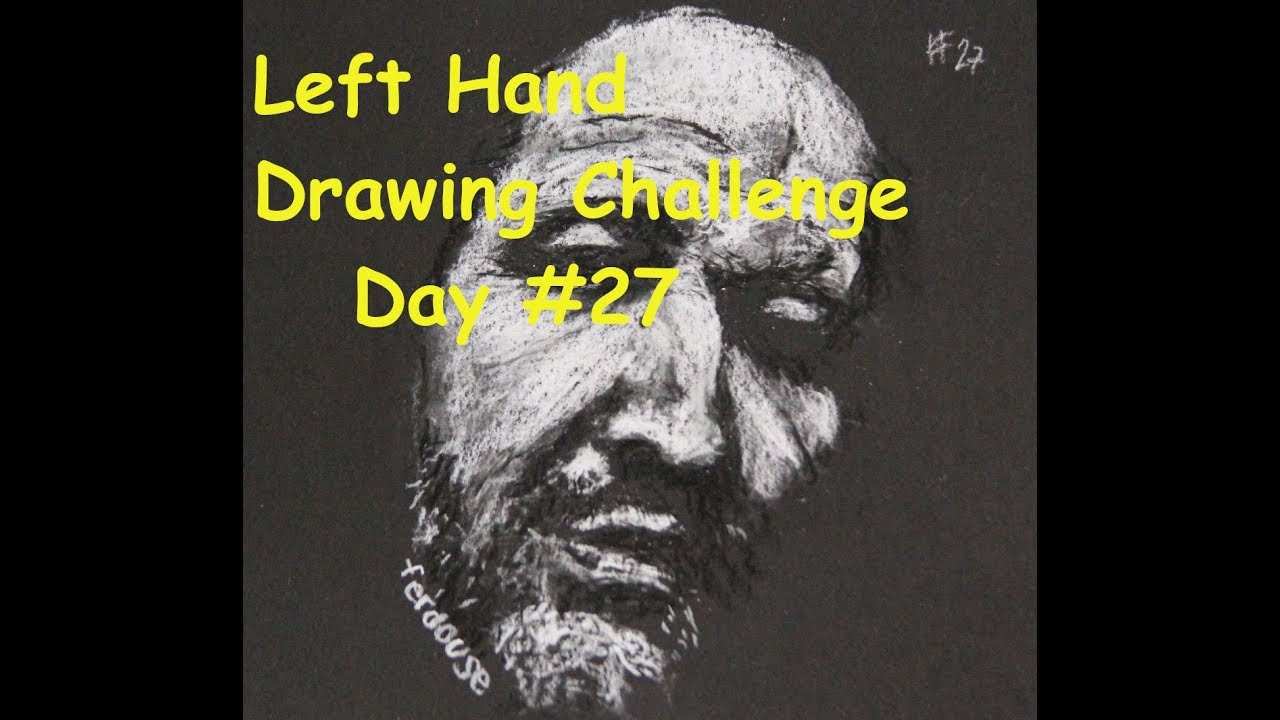 Left Hand Drawing Challenge Day #27 - Draw a portrait on dark paper ...