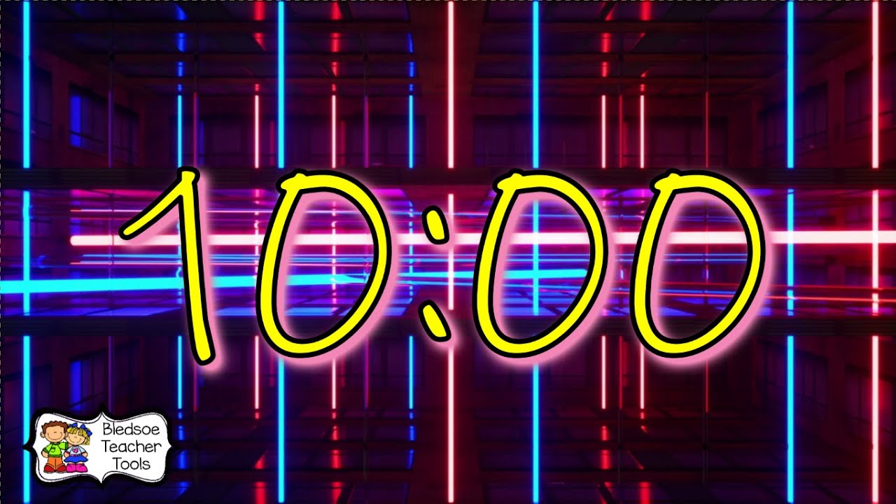 10 Minute Neon Countdown Timer with Music and Alarm - YouTube