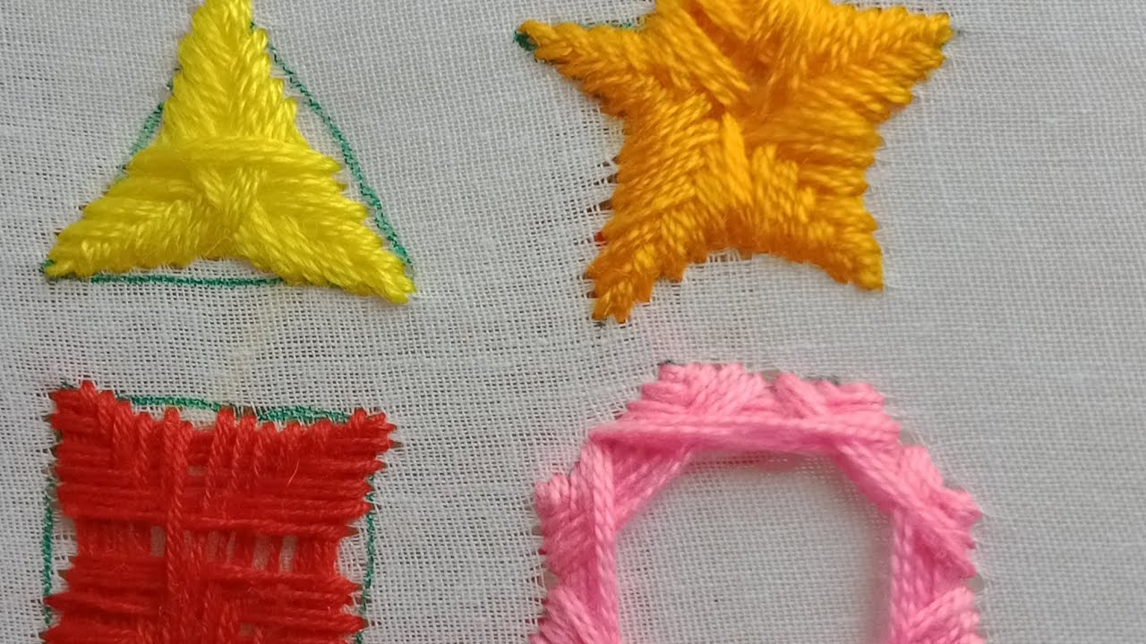 4 Square shape designs basic stitch hand Embroidery Tutorial for ...