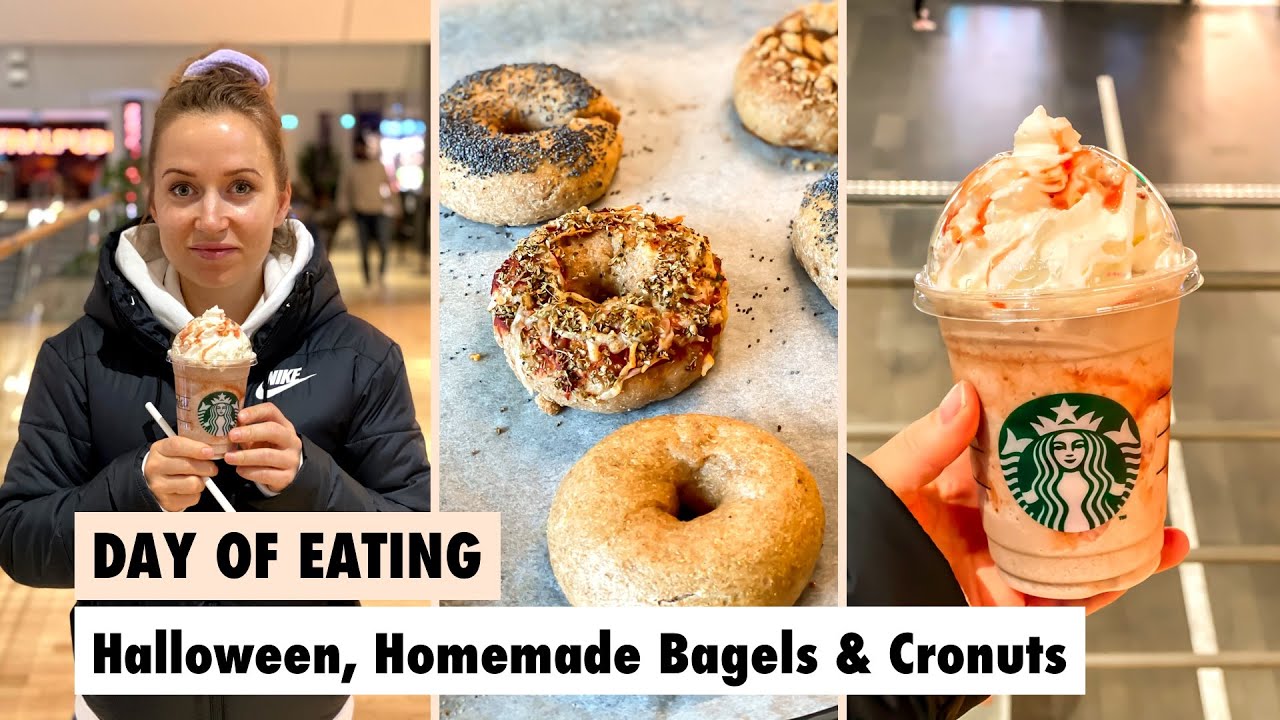 FULL DAY OF EATING | Halloween, Homemade Bagels, Cronuts & Vampire ...