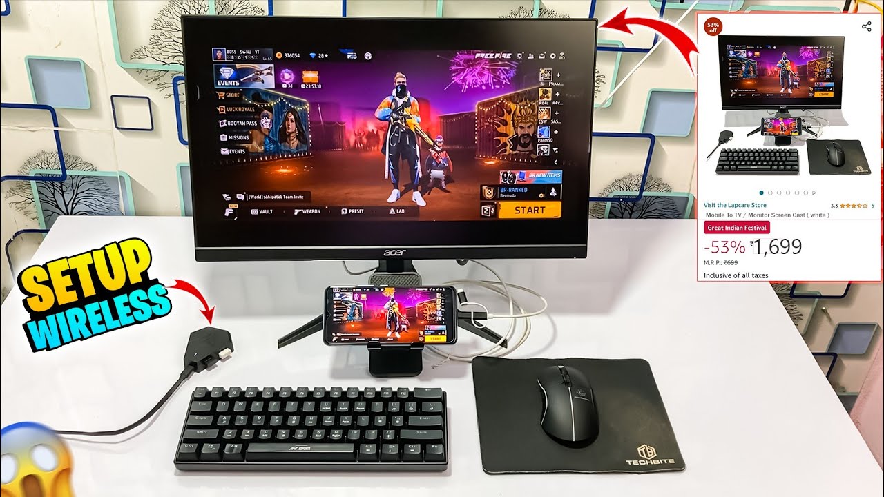 Playing Free Fire on TV / Monitor using - Mobile with Keyboard and ...