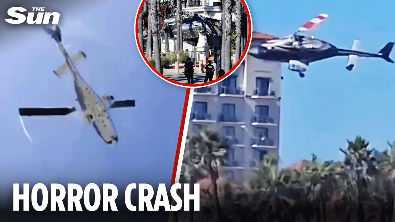 Moment helicopter spins out of control and crashes near California ...