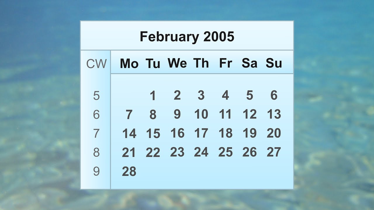 February 2005 Calendar - YouTube