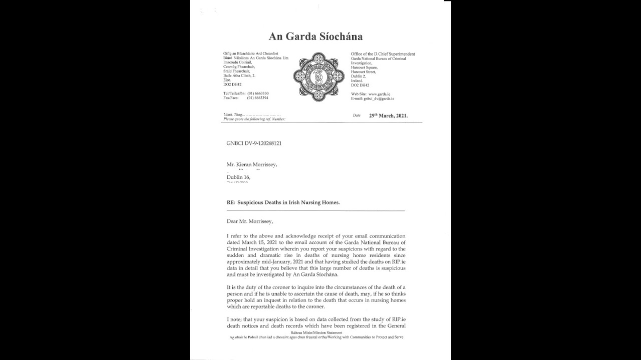Letter to the Garda National Bureau of Criminal Investigation March ...